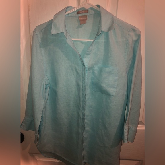 Chico's | Tops | Chicos 0 Linen No Iron Size 0 Button Down Lake Beach ...